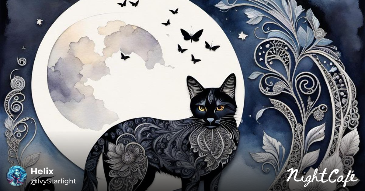 Zentangle Midnight - Abstract Zentangle Cat in Watercolor In...