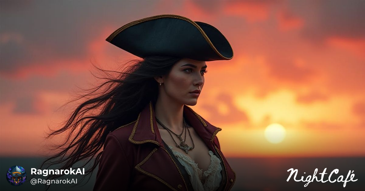 Ethereal Pirate Goddess in Sunset Splendor - AI Art