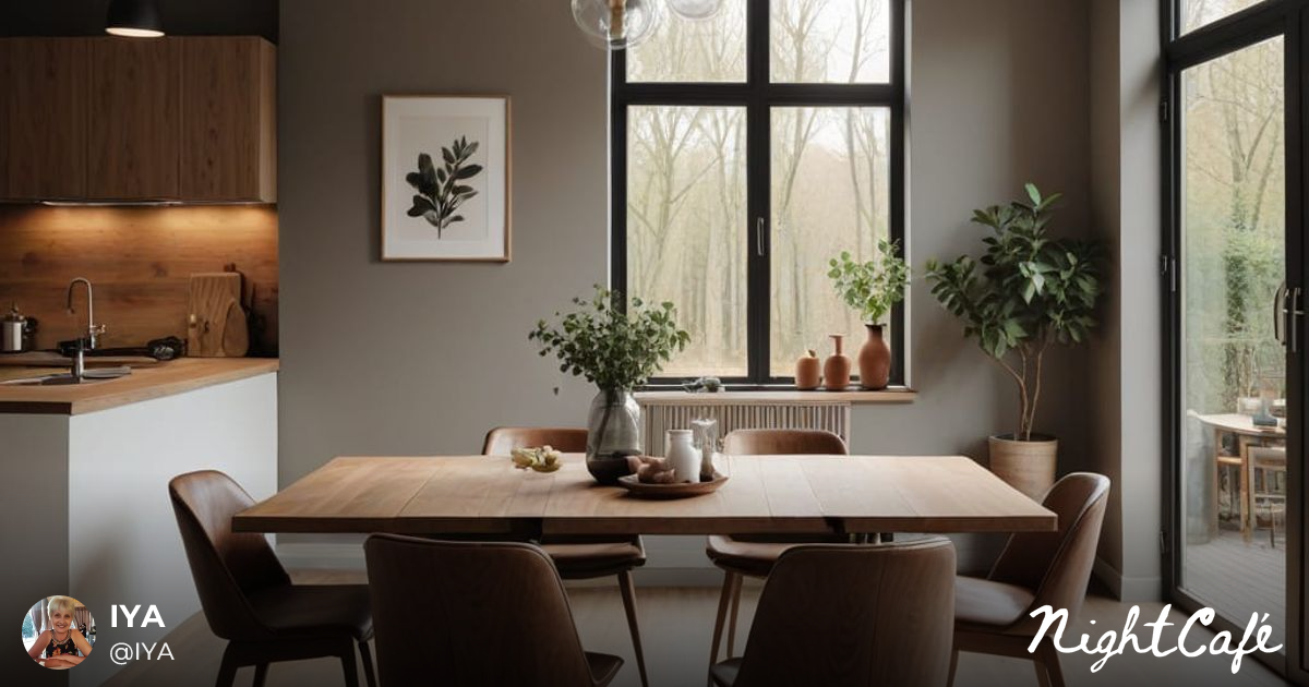Dutch Modern Dining Room in Warm Wood Tones - AI Art