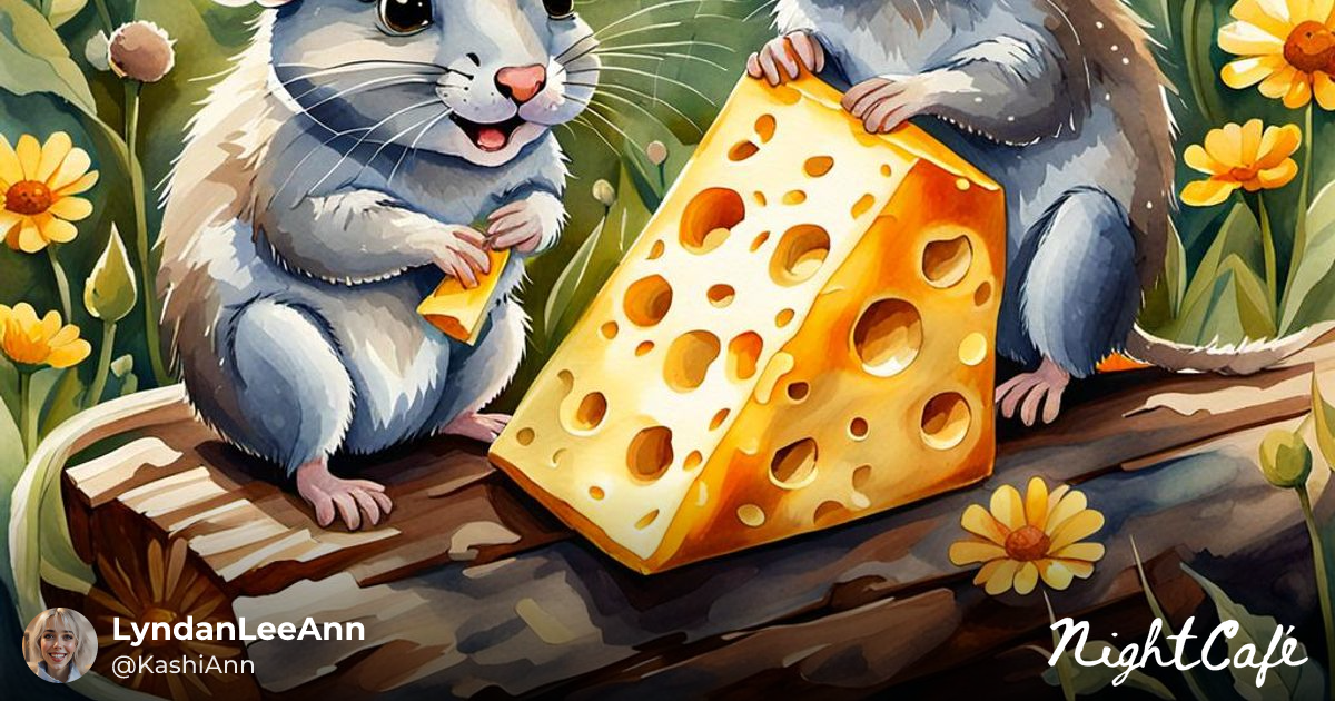 Snacking With a Friend IV - Happy Mice Sharing Cheese in Wat...