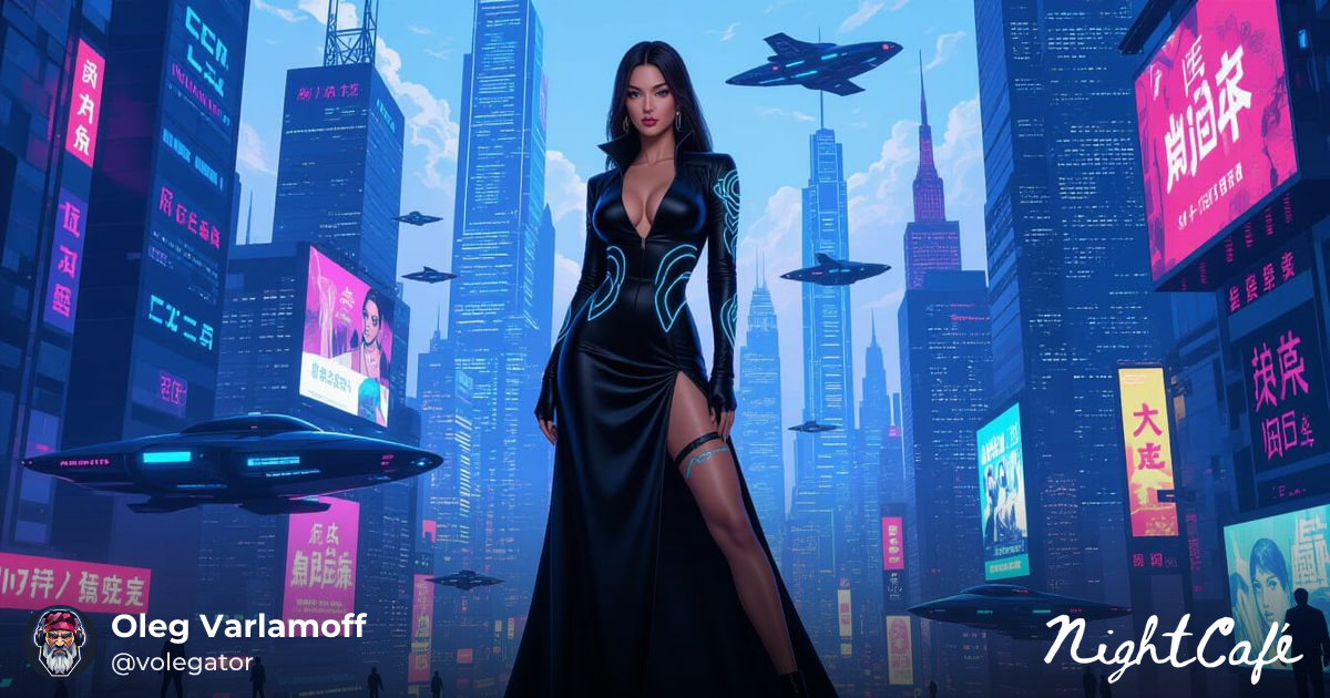 A statuesque woman with intricate glowing body art stands confidently ...