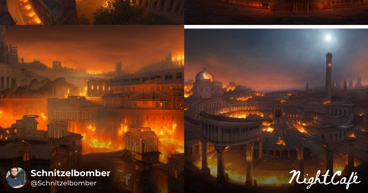Burning Ancient Roman City at Night - AI Art