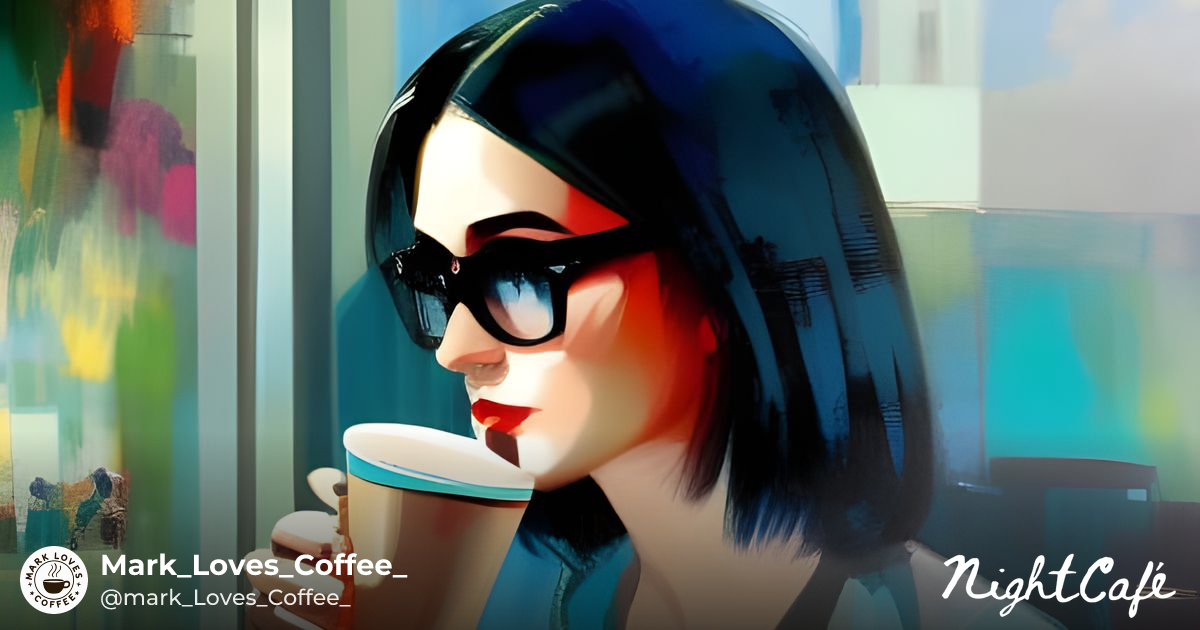 relaxing in the NightCafe - Psychedelic Cafe: Cute Girl with...