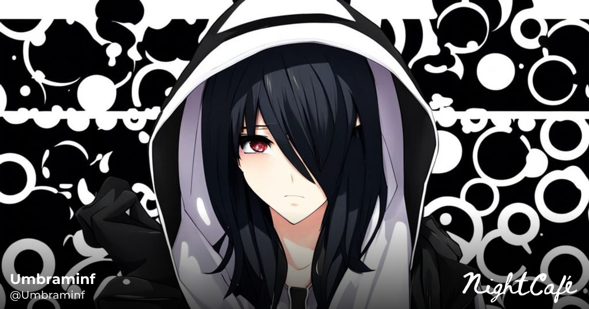 Black and white hood a - Monochrome Anime Portrait of Androg...