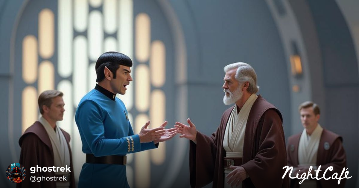 Spock Debates the Force with Obi-Wan: Digital Art - AI Art