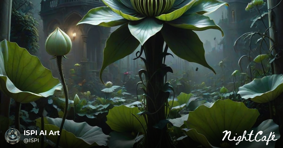 Surreal Gothic Lotus-Venus Flytrap Blooms in Haunt... - AI Art