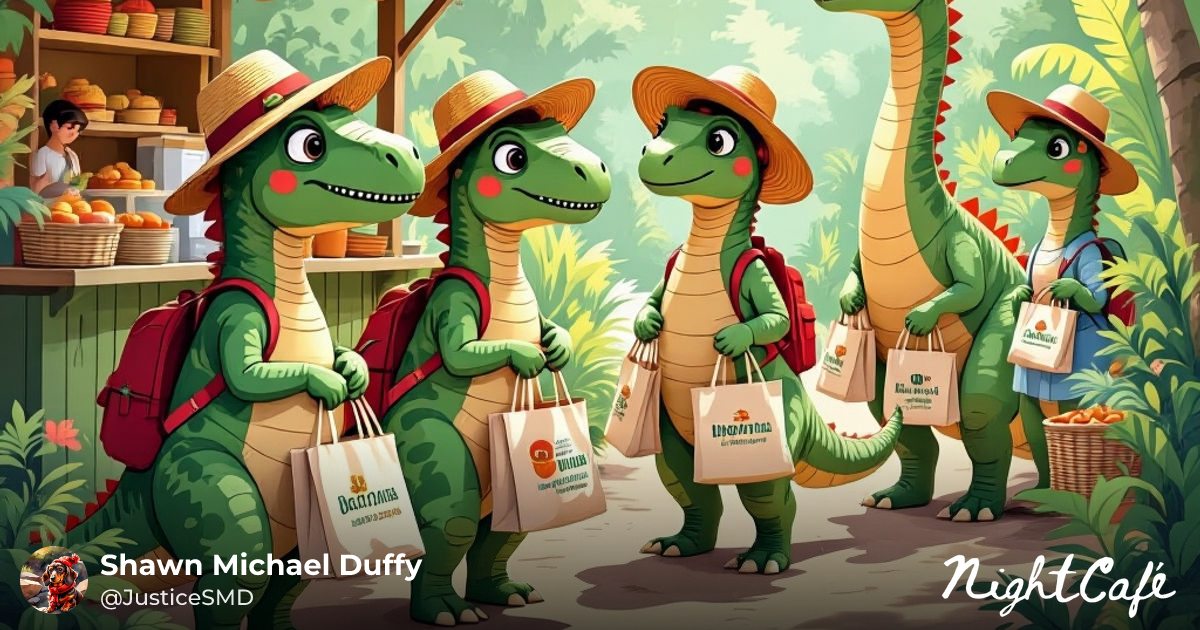 Cute Dinos In Line At A Food Cart - Dinosaurs Queue at Jungl...