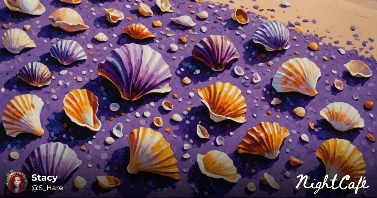 A sea of purple is crashing into a purple beach wirh various tpes of ...