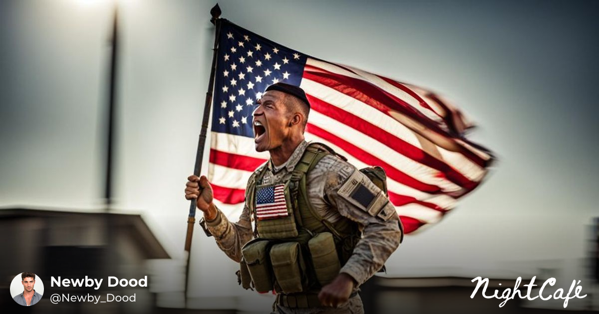 Running Marine - US Marine Runs with American Flag