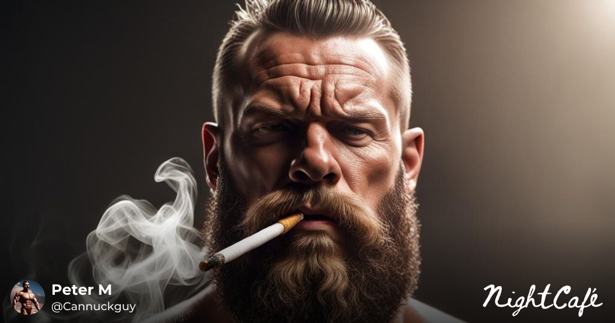 Smoking bodybuilder portrait - Hyperrealistic Portrait: Musc...