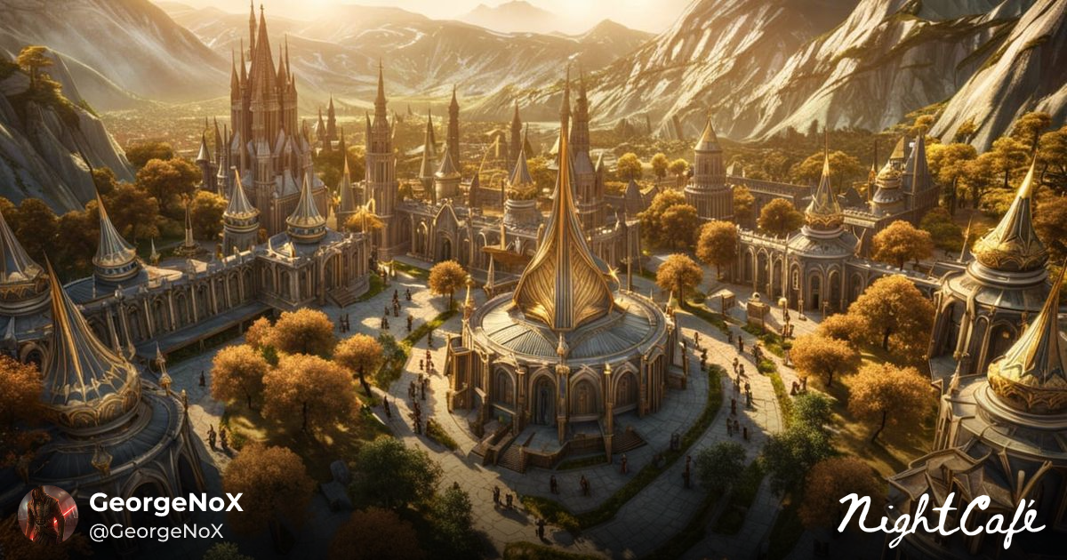 Elven city - Hyperrealistic Elven City with Golden Elven Sta...