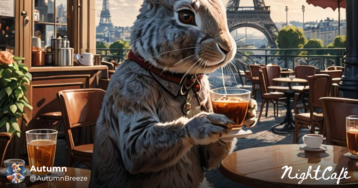 Rabbit Sipping Tea near Eiffel Tower: Manga Scan - AI Art