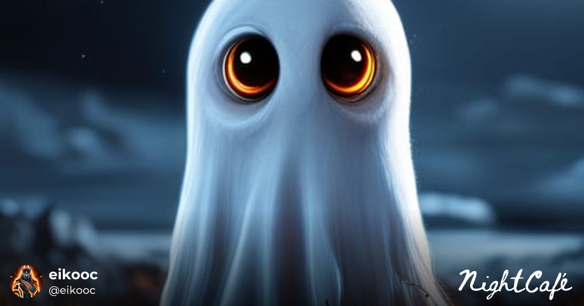 cute ghost - Cute Ghost Waving in a Fantasy Night Scene