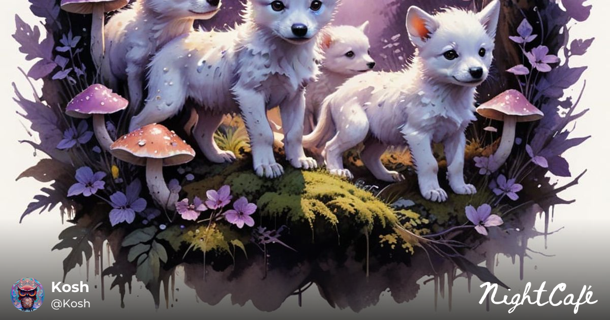 Viperwolf Pups Explore Violet Underbrush with Glow... - AI Art