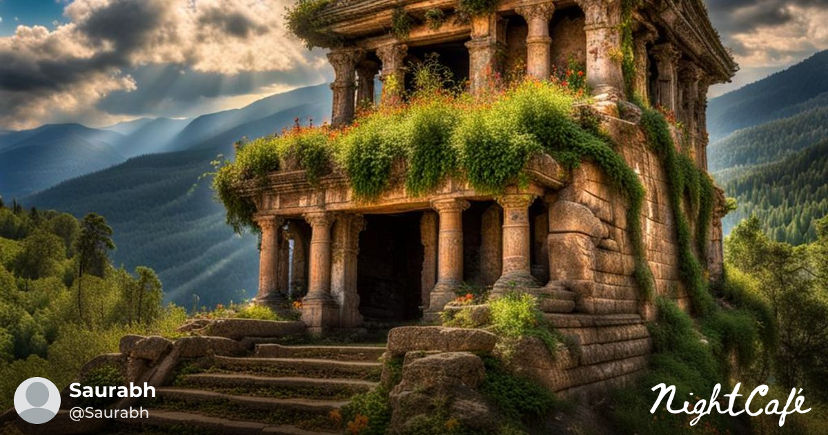 Surreal Temple Ruins on Cloud-Shrouded Peak - AI Art