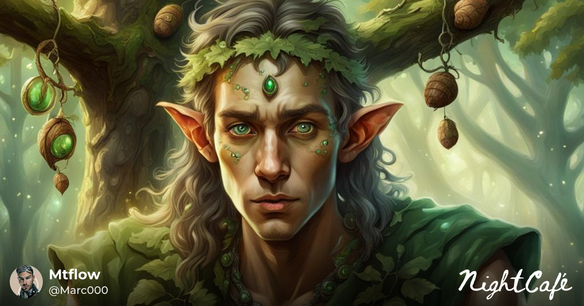Forest Elf Heals Tree with Green Magic - AI Art