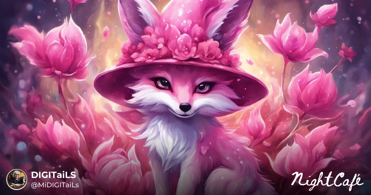 Cute Pink Kitsune Fox - Whimsical Pink Kitsune Spirit in Vib...