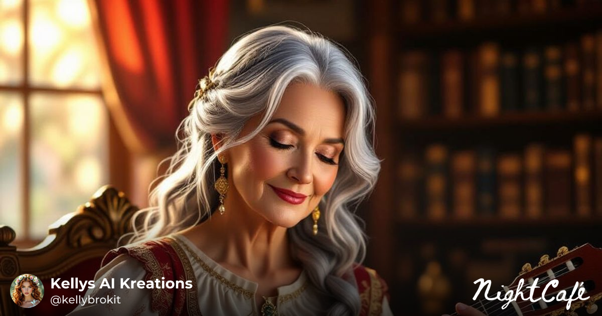 pretty older woman Learning to play the guitar - AI Art