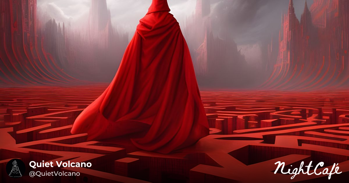 Into the Minotaurs Maze - Red Cloak in Geometric Maze: Surre...
