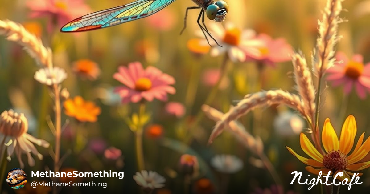 Dragonfly - Iridescent Dragonfly Soaring Over Summer Meadow