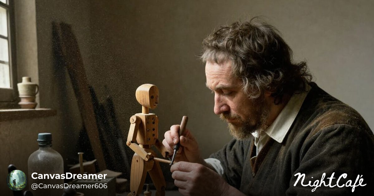 Artisan Carving Wooden Automaton in Realistic Dutc... - AI Art