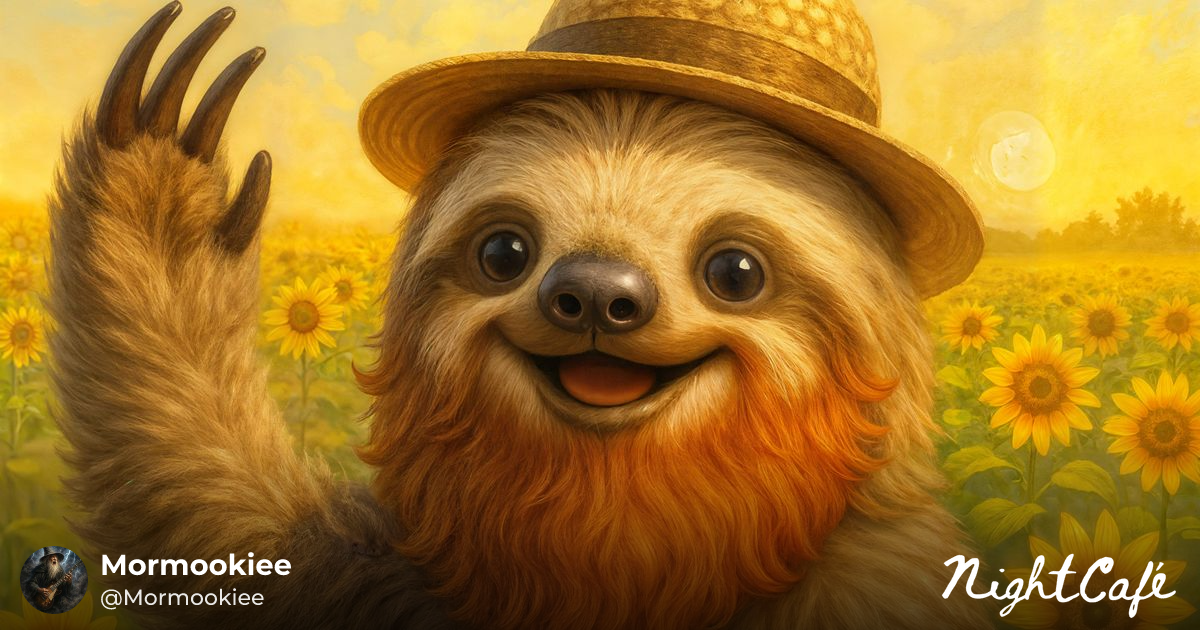 Vicent Van Slow Says Hello - Happy Sloth Waving in Sunflower...