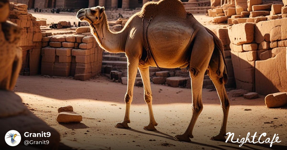 Dromedary in Petra's Theater Necropolis at Golden ... - AI Art