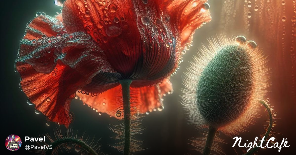 Veiled in Dew - Dew-Kissed Poppy: A Macro Photograph