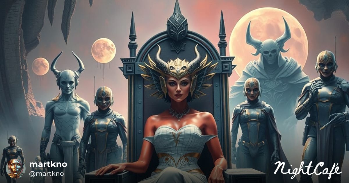 Ruby-Skinned Ambassador on Throne in Surreal Lands... - AI Art