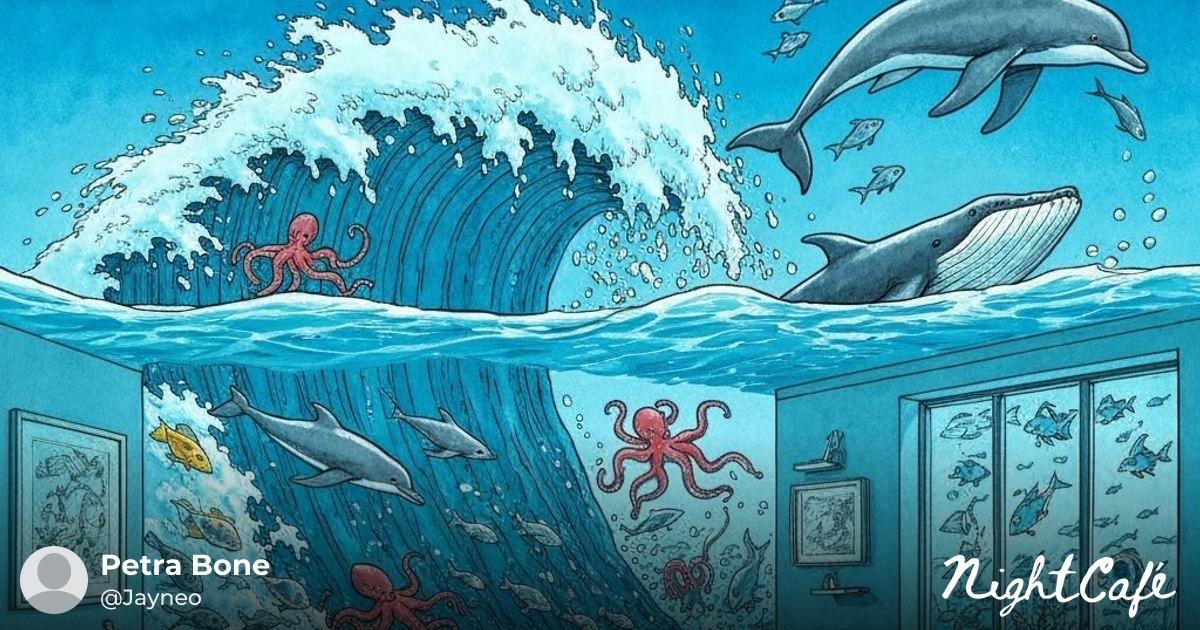 Colossal Wave Submerges Living Room in Tintin Comi... - AI Art