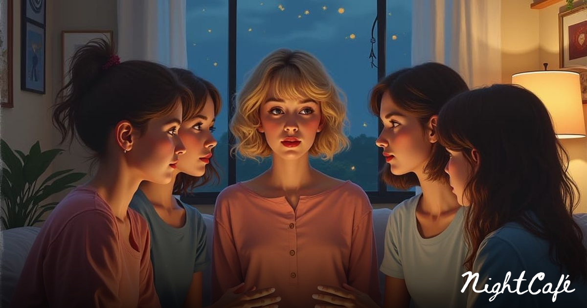 Girls' Sleepover Story, Oil on Canvas - AI Art