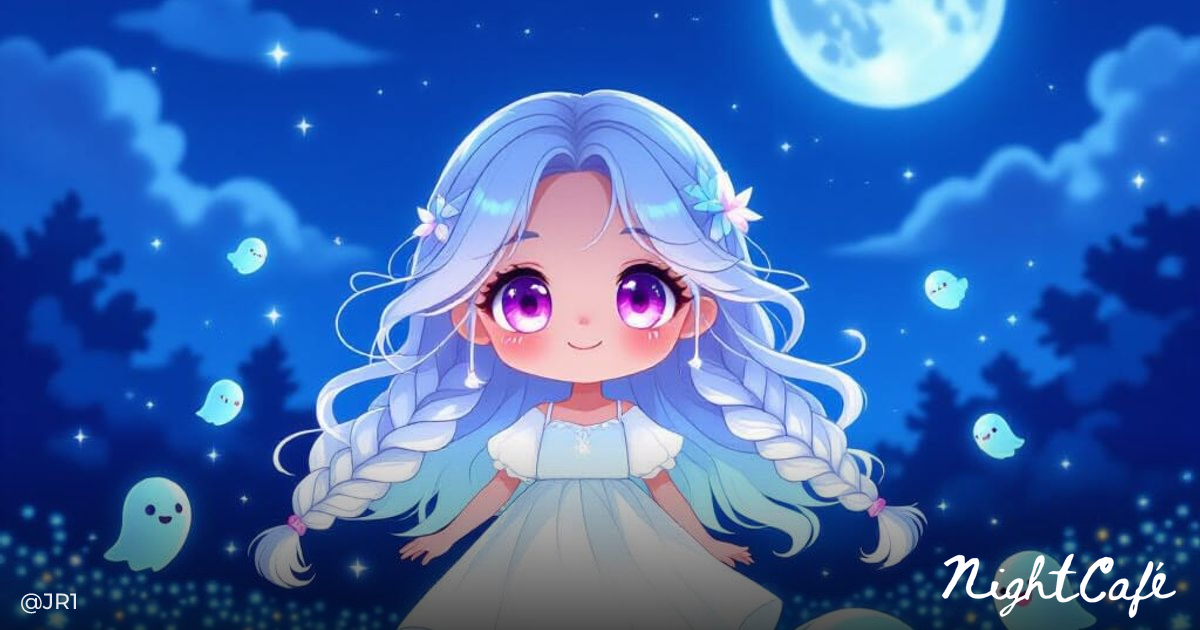 Spirit Girl and Ghost Dog in Enchanted Moonlight - AI Art