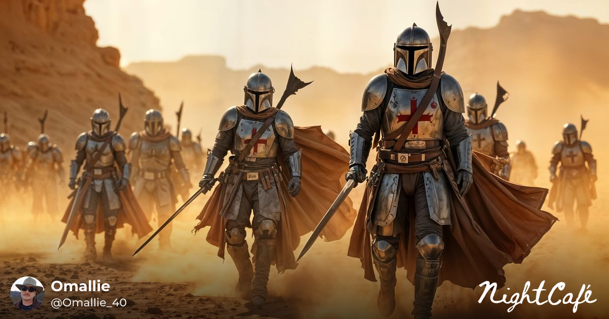 Mandalorian Knights Templar Warriors Engage in Des... - AI Art