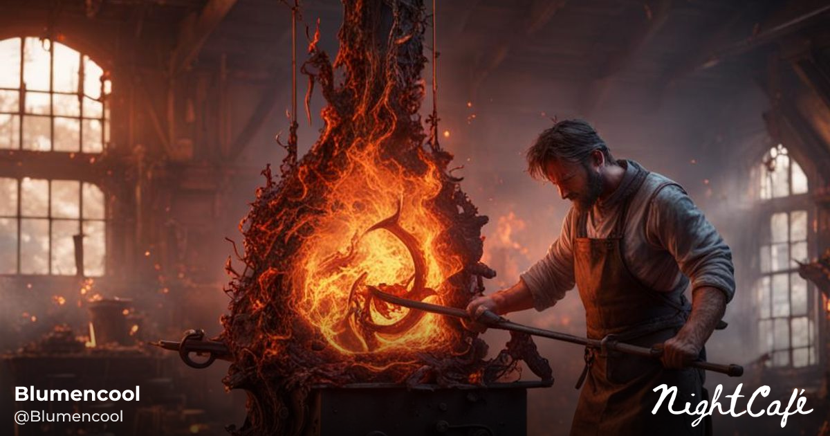 Forge - Blacksmith Forging Metal Sculpture in Hot Forge