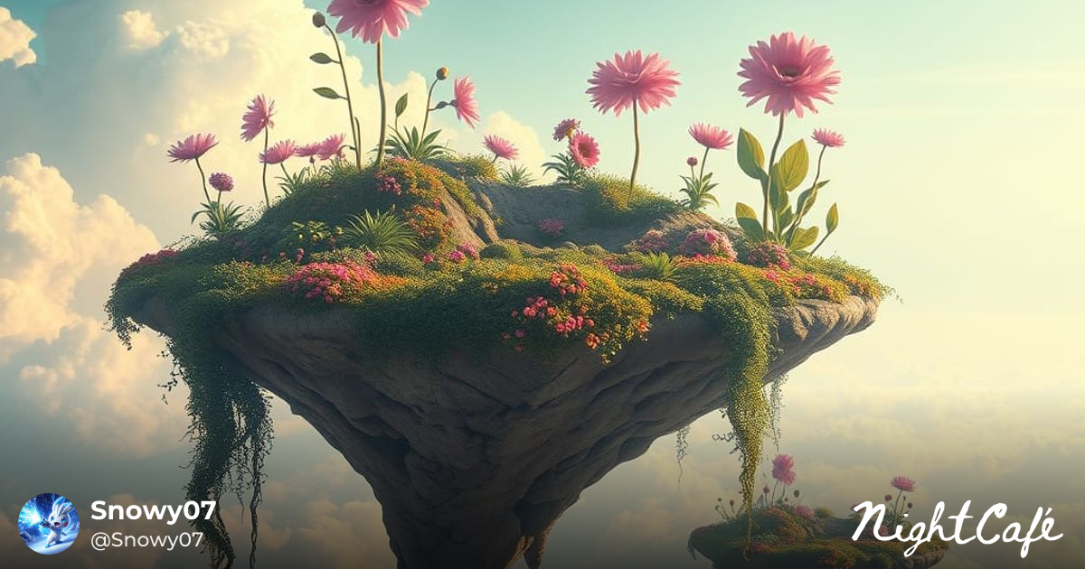 Floating Islands with Gardens and Giant Flowers at... - AI Art