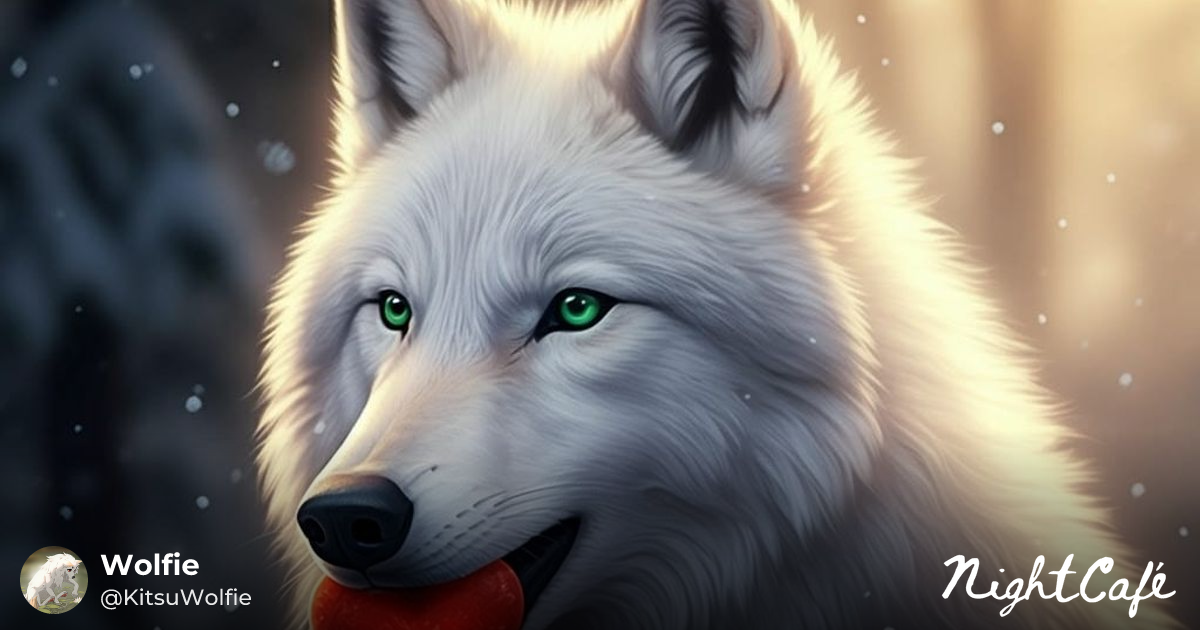 Wolfie holding a heart