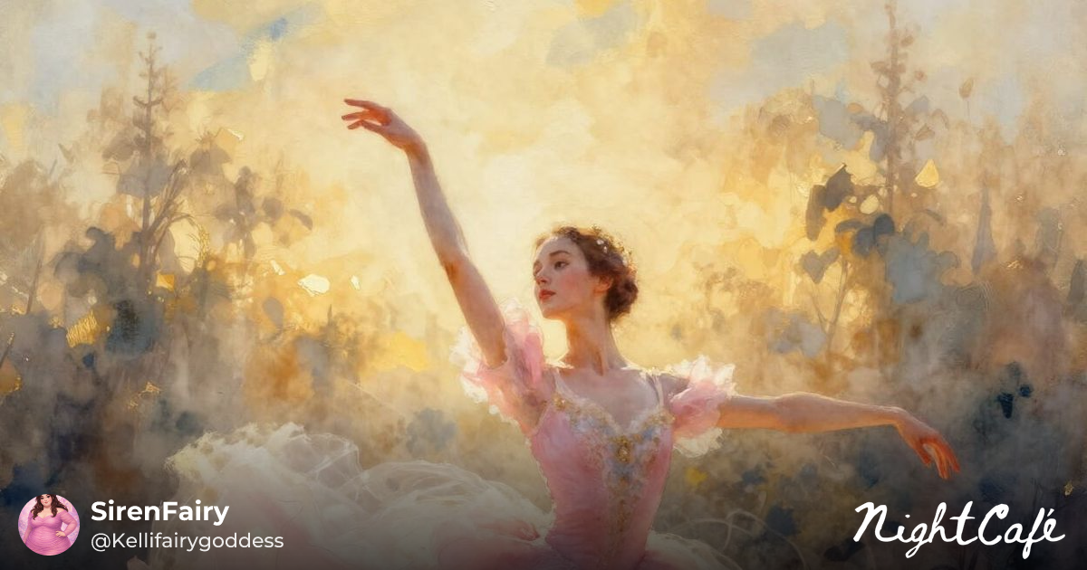 Ballet Dancer in Pink Dress Hovering Over Water as... - AI Art