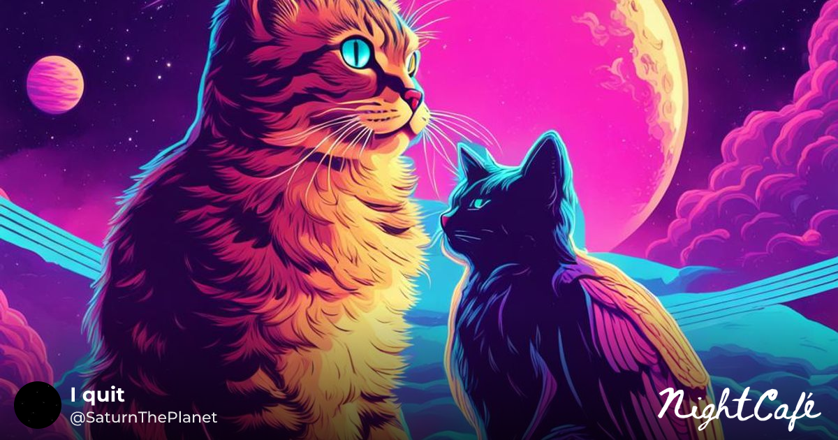 cat befriending a falcon-cat in space