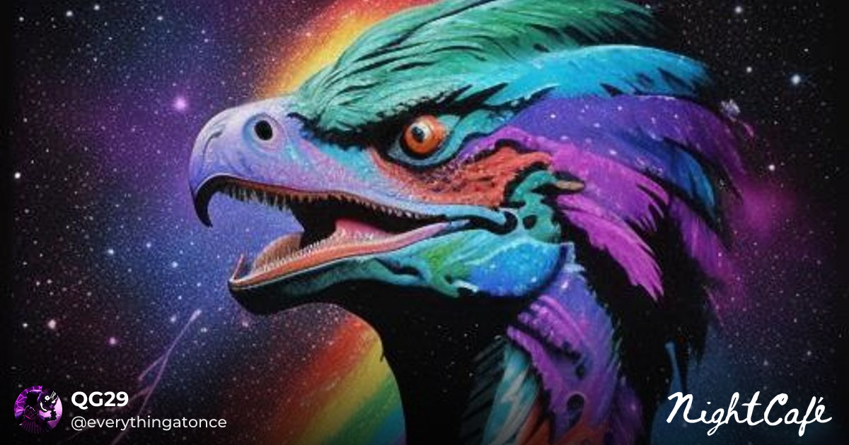Rainbow Raptor - Cosmic Utahraptor Graffiti Art in Rainbow C...