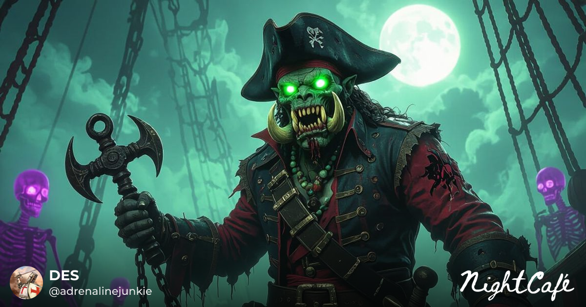 Cursed Ork Pirate Captain - Undead Orc Pirate Captain with G...
