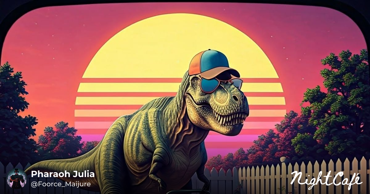 Retro Futuristic T-Rex Mows the Lawn in Vaporwave ... - AI Art