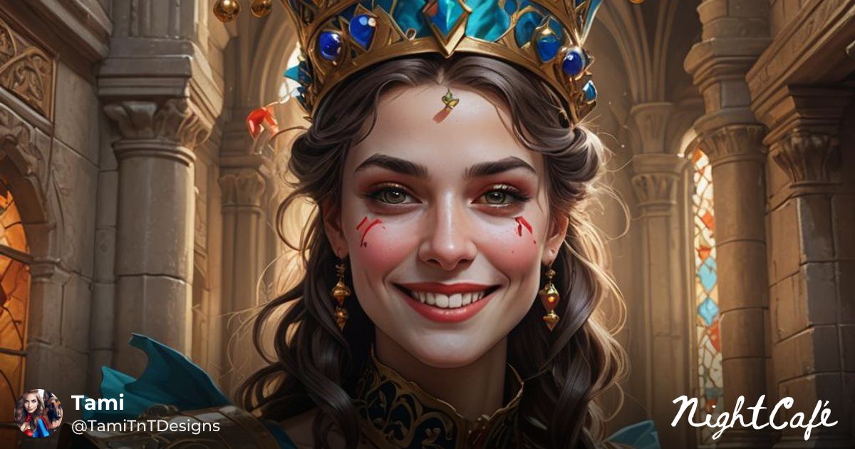Lady Jester 2 - Smiling Jester Woman Portrait in Ornate Cast...