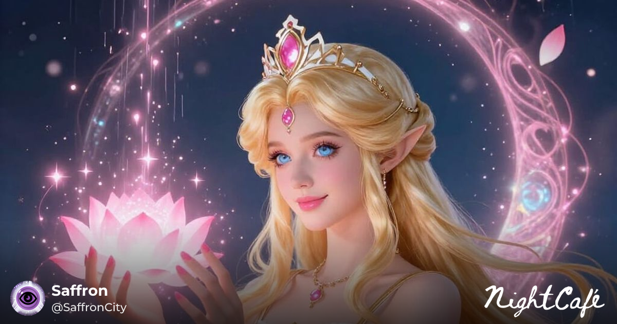 Pink Lotus - Blonde Half-Elf Princess in Lunar Magic Gown