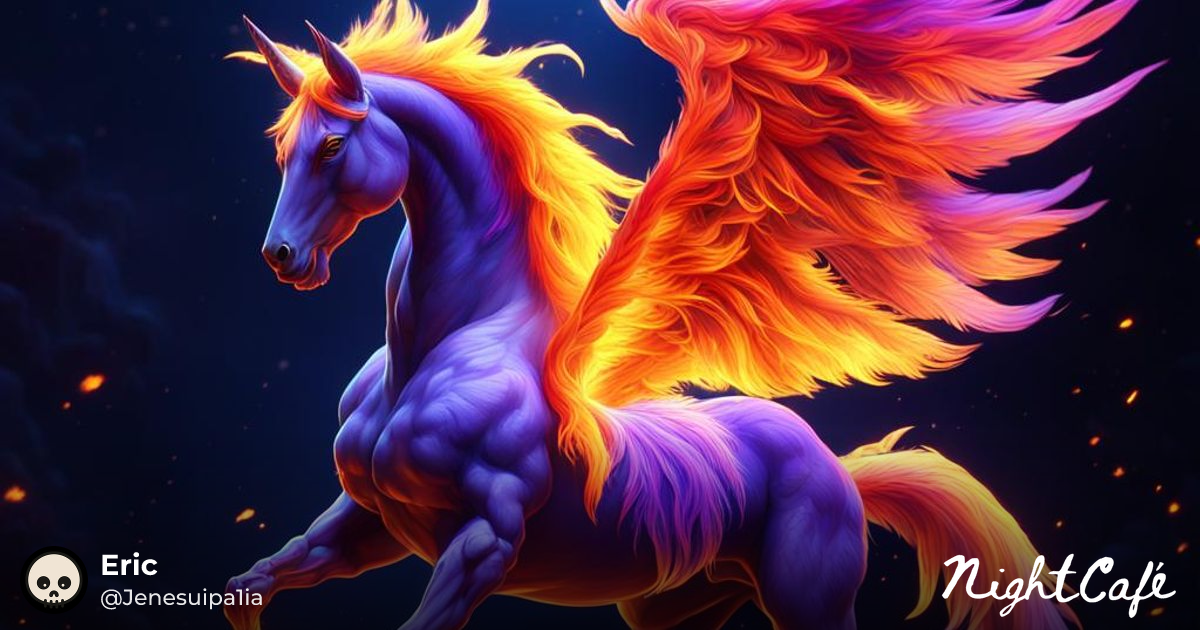 Pégase. - Fiery Pegasus in Dark Fantasy Concept Art