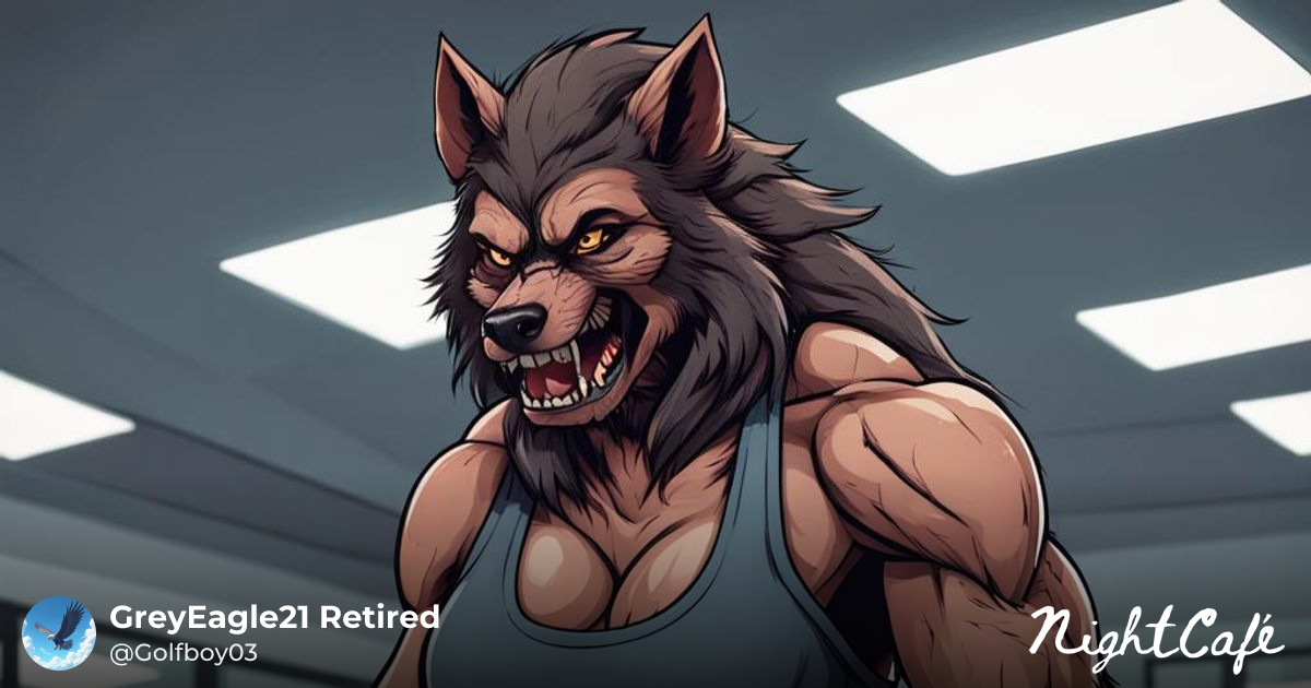 Muscular Female Werewolf Gym Workout - AI Art
