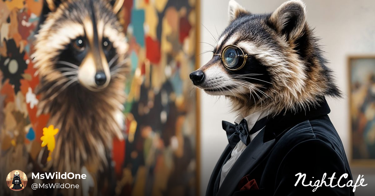 Raccoon Art Critic Observes Pollock Painting in Im... - AI Art