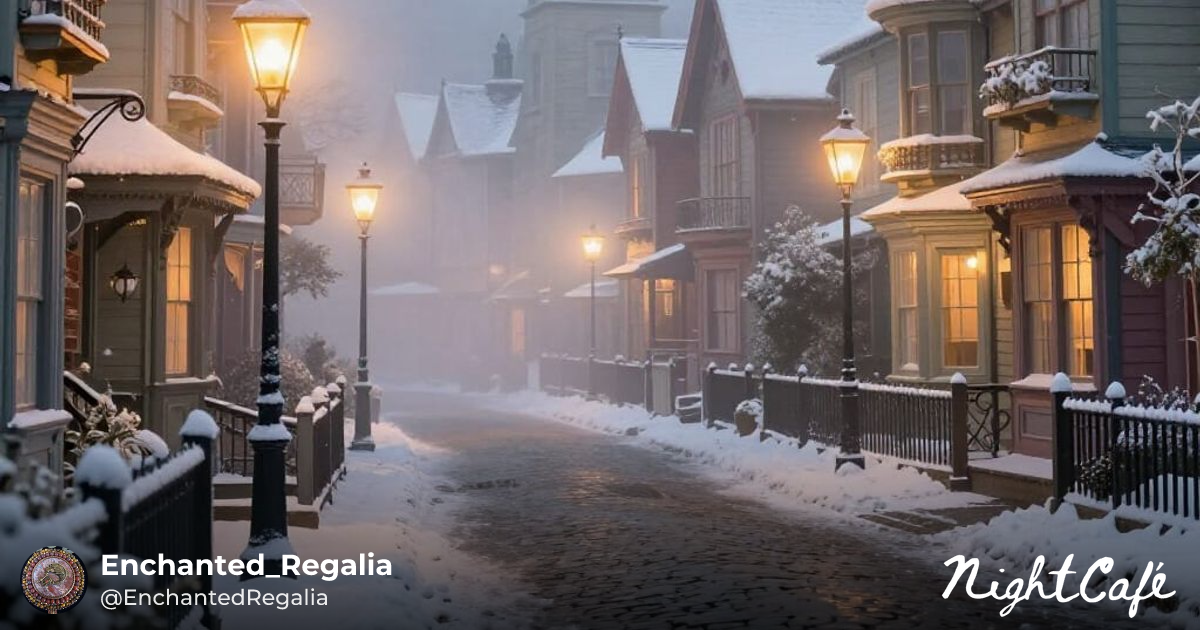 Victorian Village Snowfall with Gaslight Glow - AI Art