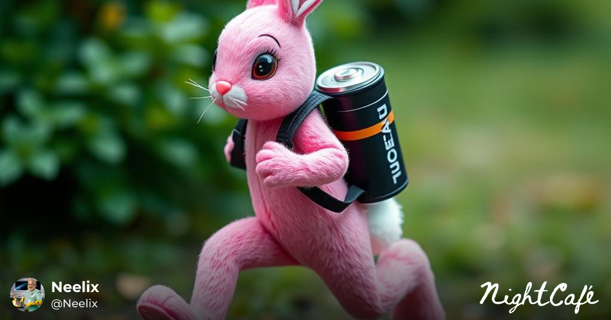 Pink Duracell Bunny with battery backpack, running