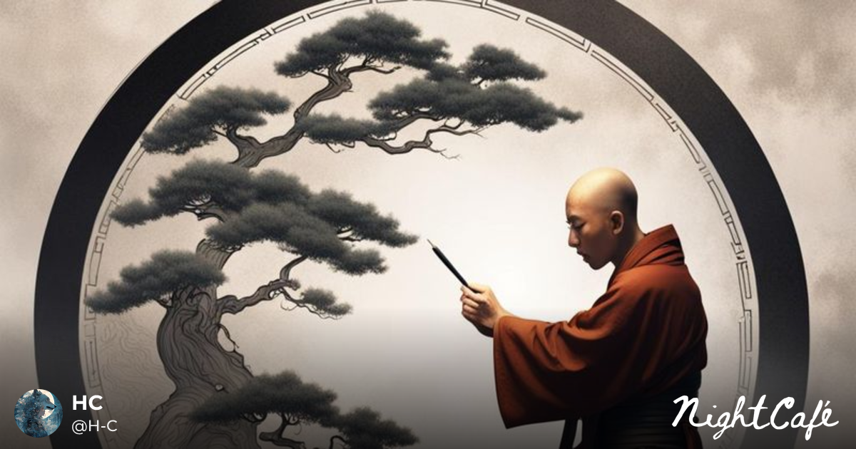 Monk writing the Yin yang sign - Monk writing the Yin yang s...