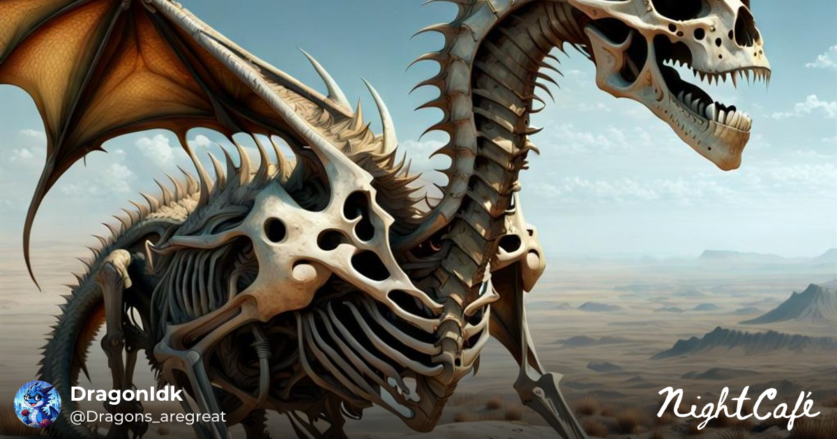 Skele Dragon - Dragon Skeleton in Wasteland: 3D Render